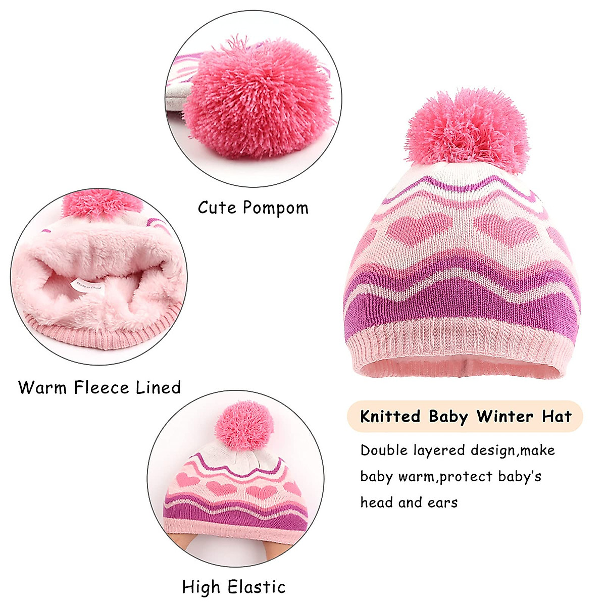 Winter Kids Hat Scarf Gloves Set Knit Fleece Lined Beanie Neck Warmer Mittens for Toddler Boys Girls 3-8 Years (Pink-B)