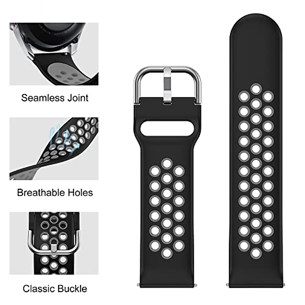 NAHAI 3 Pack Sport Bands Compatible with Samsung Galaxy Watch 46mm/Gear S3 Frontier for Men Women, 22mm Watch Band Silicone Quick Release Rubber Replacement Strap for Galaxy Watch 3 LTE (45mm)