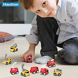 Hautton Diecast Car Vehicles Toy Set, Mini 4 Engineering Vehicles and 4 Fire Trucks Alloy Metal Model Cars Playset Toy Cars Gift for Age 3+ Boys Kids Children