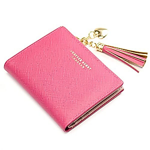 Womens Small Wallet Mini Purse Bifold Slim Card Case Holder Zipper Coin Pocket (Barbie Pink)