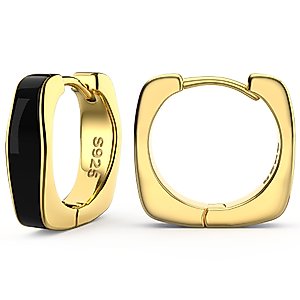 AMORAMOR & FOREVER 14K Gold Plated Enamel Huggie Hoop Earrings for Women - Matte And Glossy Chunky Neon Colorful Small Huggie Earrings Thick Trendy Y2K Square And Round Earrings, Yellow Gold, No