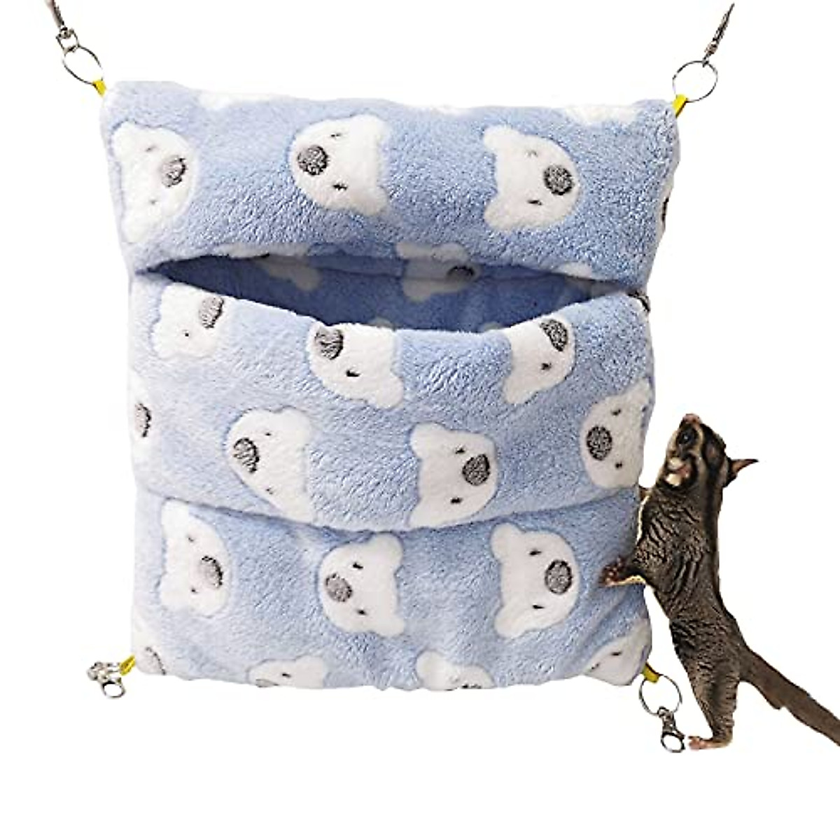 Littledropet Thick Fleece Ferret Sugar Gliders Hammock Pouch Sack Swing Hanging Bed for Rat Guinea Pig Squirrel and Other Small Animal (L(13.7inch), Blue)