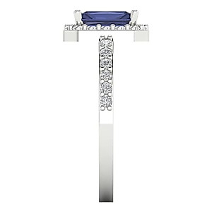 Clara Pucci 2.07 ct Emerald Cut Solitaire Halo Simulated Blue Sapphire Engagement Promise Anniversary Bridal Ring 18K White Gold 4.75