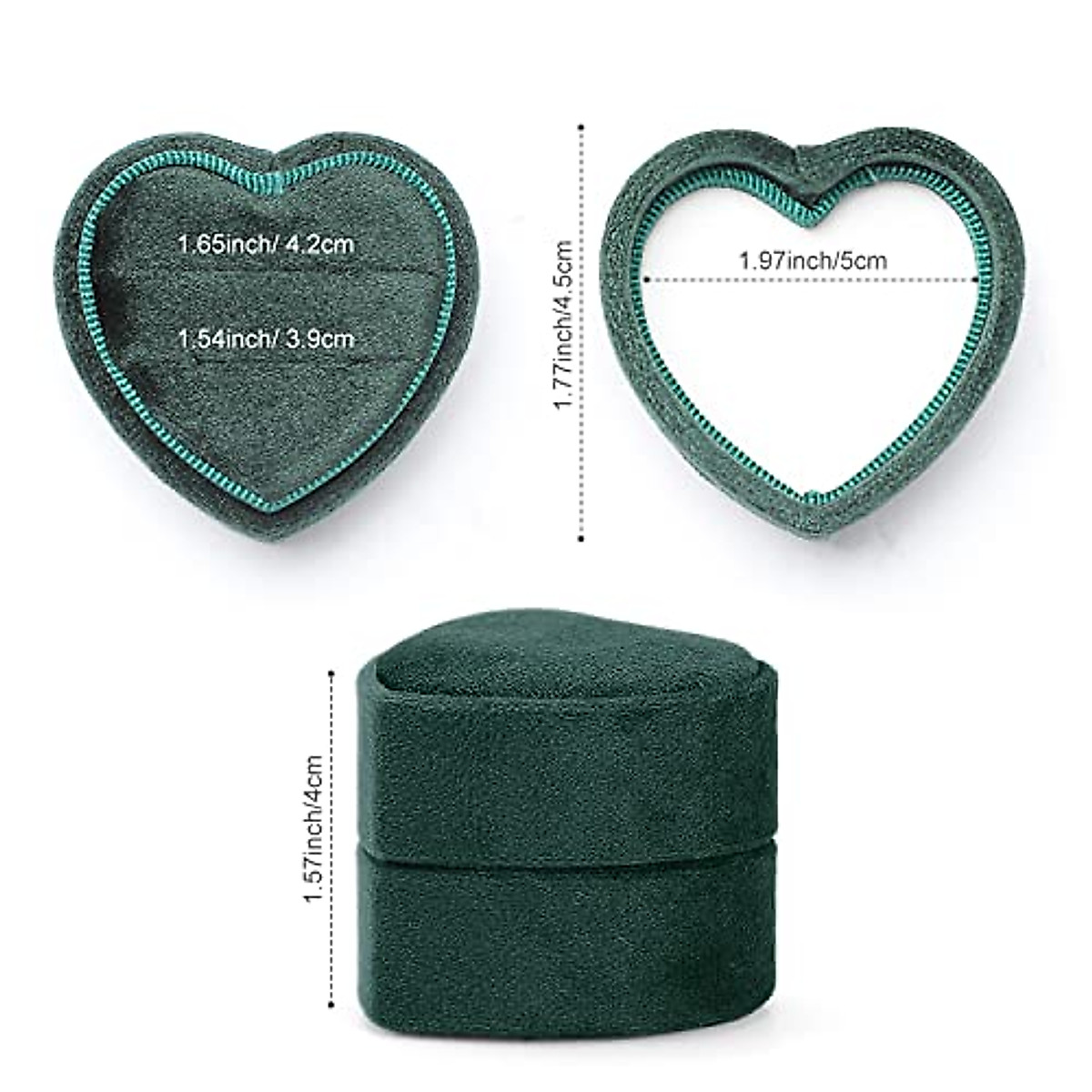 WantGor Velvet Ring Box, Double Jewelry Ring Gift Box Vintage Ring Display Holder Engagement Wedding Box with Detachable Lid (Green)