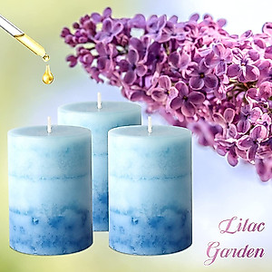 FLAVCHARM Scented Pillar Candles, Blue Candles for Home Scented, Lilac Garden Scented Candles, Long-Lasting Candles Scented Gifts for Women, Wedding Decorations, Bathroom Decor, 3x4 inch Candles