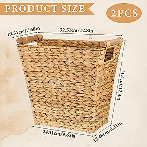 Eaasty 2 Pcs Wicker Waste Basket Woven Wicker Trash Can Bathroom Wastebasket with Wooden Handle for Bedroom Storage 12.8 x 7.6 x 12.4 Inch(Brown)