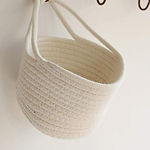 IMIKEYA Wall Hanging Rope Storage Basket Cotton Rope Wall Basket Small Hanging Basket Storage Basket Baby Nursery Organizer Bin for Clothes Toy Keys