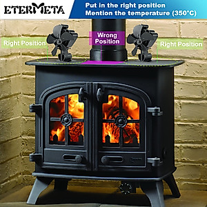 ETERMETA Wood Stove Fan 5 Blades Heat Powered Fireplace Fan Heat Activated Fan with Thermometer for Wood Log, Warm/Heated Air Eco Stove Fan, Black