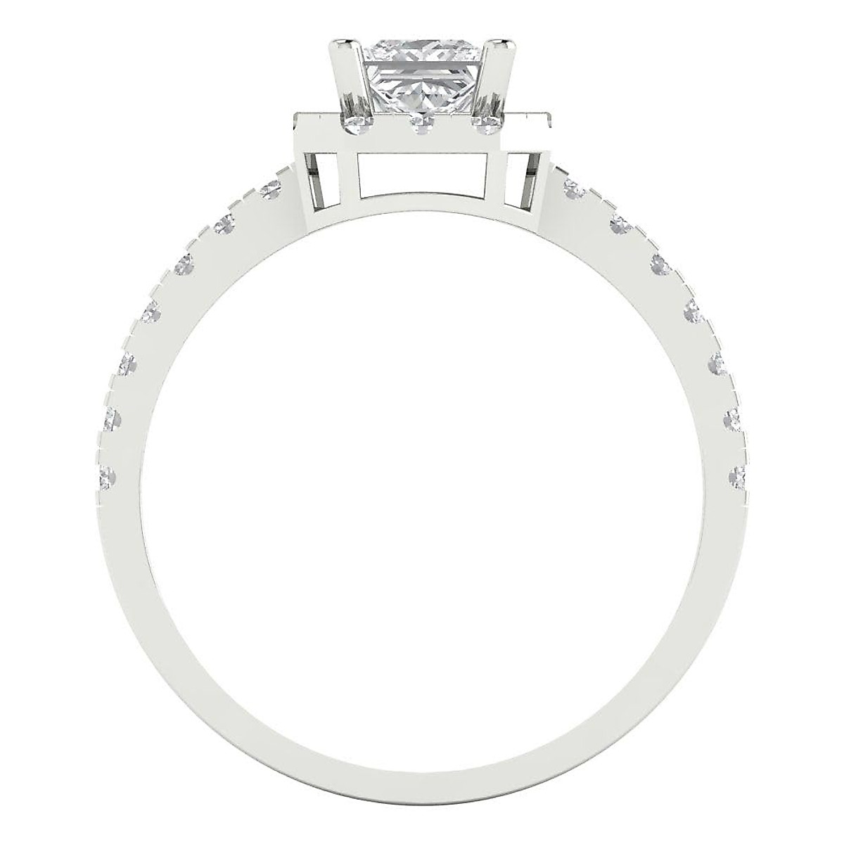 Clara Pucci 1.34ct Princess Cut Solitaire W/accent Moissanite Proposal Designer Wedding Bridal art deco Anniversary Ring 14k White Gold