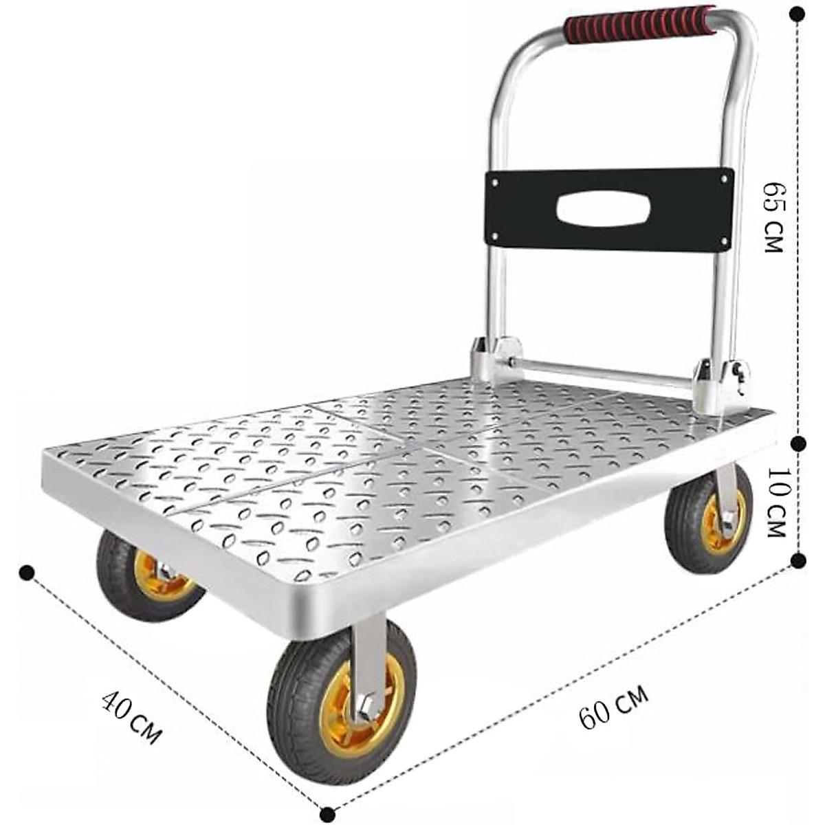 Heavy Duty Platform Trolley with Rubber Mats and TPR Rubber Wheels, Steel Dolly with 150kg Capacity, Folding Hand Truck with 60x40cm Flatbed