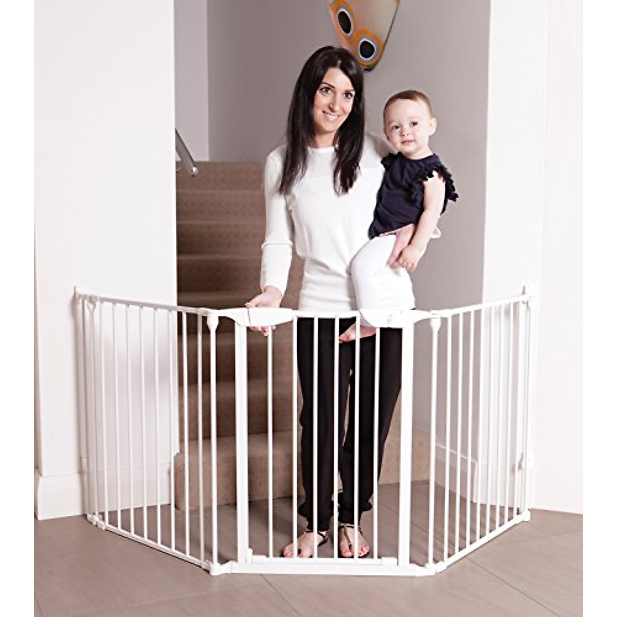 Dreambaby Newport Adapta Baby Gate - Use at Top or Bottom of Stairs - for Straight, Angled or Irregular Shaped Openings (White)