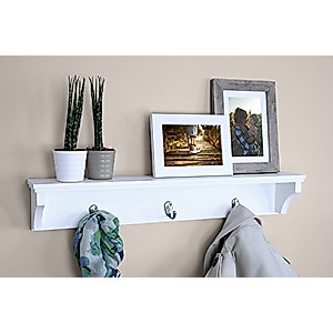 Ballucci Coat Rack with Shelf, 24" Wall Shelf with Hooks, Wood Entryway Organizer Hat and Key Rack with 3 Metal Hooks, White
