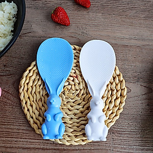 Rice Paddle, 3 PCS Standing Rice Spoon, Cute Bunny Rice Scooper Rice Spatula, Non-stick Plastic Lovely Rabbit Rice Cooker Spoon for Kitchen by Missraza