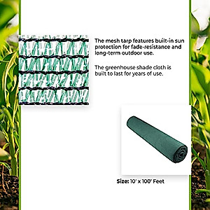 Grow1 Greenhouse 50% Shade Cloth Net, Garden Fence Covering Tarp, Chicken Coop, Tomato Plants, 10' x 100' Feet, Dark Green
