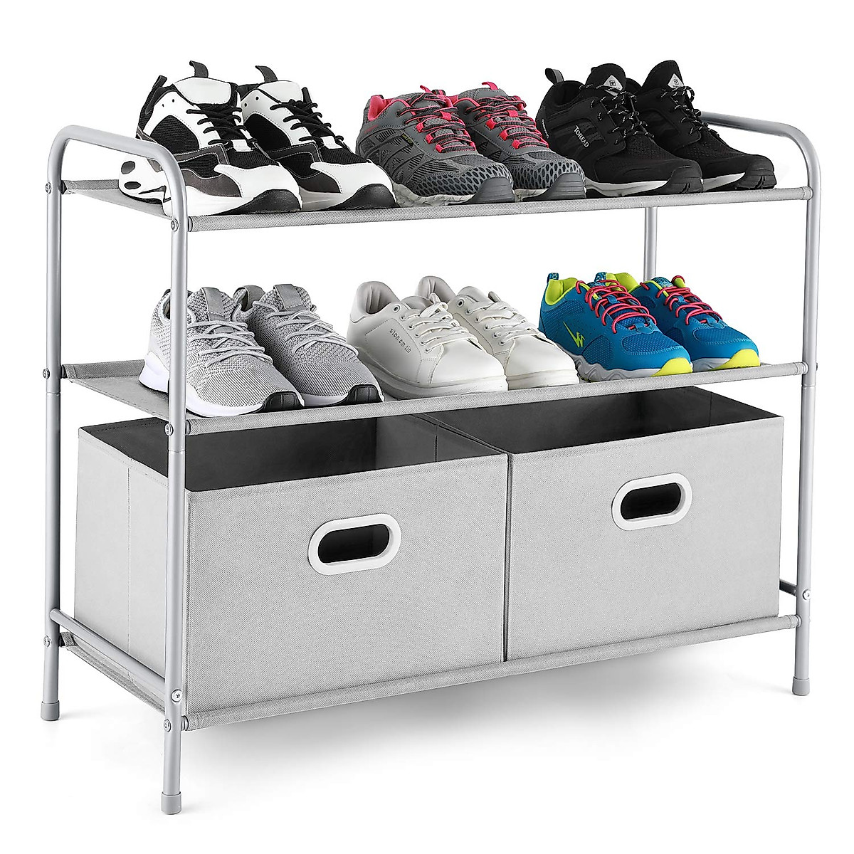MaidMAX 3 Tiers Closet Shelf Organizer with 2 Drawers for Home Storage and Organization, Silver Grey