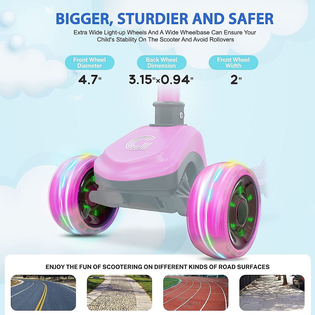 Gonex 3 Wheel Scooter for Toddler and Kids Ages 3-8, Kick Scooter for Girls Boys with Foldable Design Adjustable Height and Extra Wide Light up Wheel, Pink