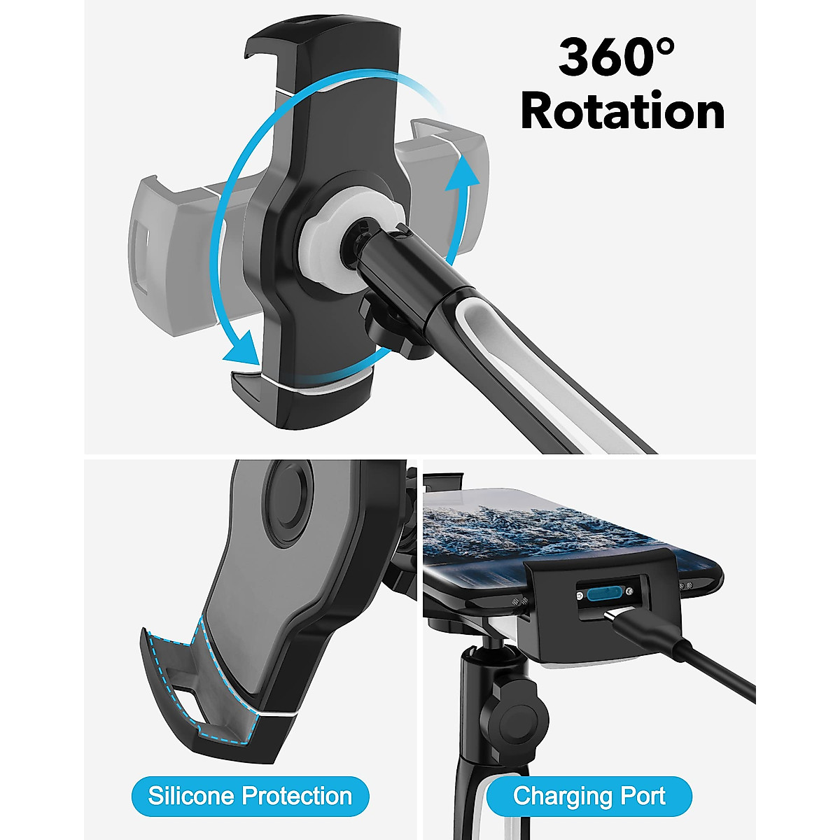 AboveTEK Tablet Stand, Multi-Angle Adjustable iPad Stand Holder, 360° Swivel iPad Stand Aluminum Desk Mount Fits 4”-11"(Diagonal) iPad/Mini/Air/Pro for Business Kiosk Office – Black