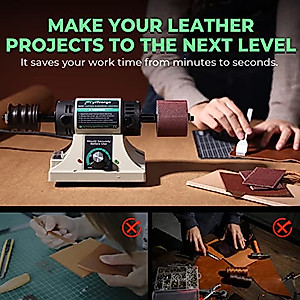 Flyrivergo Leather Burnishing Machine with 12pcs Sanding Sleeves Adjustable Speed Burnisher Leather Edge Polishing Grinding Kit Rosewood Grinding Head Sander Buffing Motor 110V