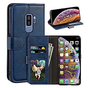 MILEGAO Case for Samsung Galaxy S9 Plus, Magnetic PU Leather Wallet-Style Business Phone Case,Fashion Flip Case with Card Slot and Kickstand for Samsung Galaxy S9 Plus 6.2 inches-Blue