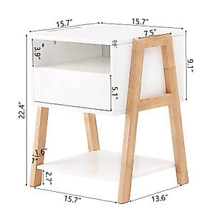 TaoHFE White Nightstands Bedroom Set of 2 with Drawer Storage Shelves,Night Stands Side Tables for Living Room/Bedroom/Office,White