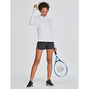 BALEAF Women's Long Sleeve Rash Guard with Face Cover UPF 50+ Swim Shirts Sun Hoddie Lightweight Quick Dry SPF Hiking Fishing Running Tops White Size XL