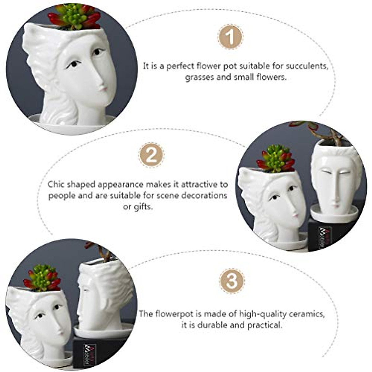Cabilock Human Sculpture Planter Goddess Bonsai Planter Face Flower Pot Head Planter Pot Ceramic Succulent Planter Bonsai Pot Face Vase for Home Garden Decoration Portrait Vase Human Statue Planter