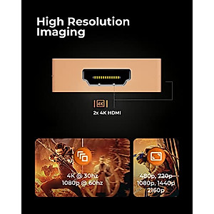 NOV8Tech USB C Hub Dual 4K HDMI Triple Display USB Hub 3.0 Adapter for MacBook Pro 2020/2019/2018/2017/2016 & MacBook Air 2020-2018, 7 in 2 Gold 100W USB C Dock, SD & Micro SD Reader, USB 3 & USB 2