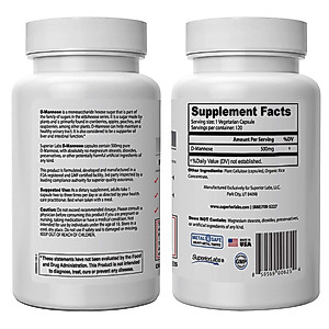 Superior Labs – Best D-Mannose NonGMO Dietary Supplement – 500mg, 120 Vegetable Capsules – Powerful Prebiotic – Boosts Urinary Tract Health – Supports Digestive Health & Liver Function