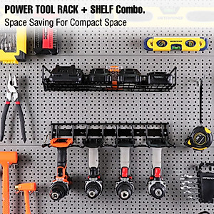 UNITEDPOWER Wall Mounted Power Tool Organizer Holder, Heavy Duty Utility Storage Rack for Battery Powered Hand Tools, Cordless Drill Rack and Tool Shelf Compact Design, Drill Rack With Tool Shelf