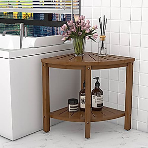 Zhuoyue Bamboo Corner Shower Stool Bench Waterproof with Storage Shelf, for Shaving Legs or Seat in Bathroom & Inside Shower (Walnut)