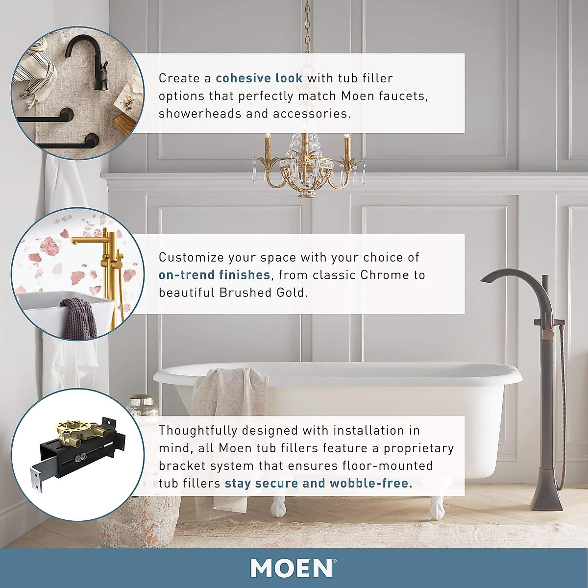 Moen S44507BG Colinet One-Handle Traditional Freestanding Floor Mount Tub Filler with Handshower, Brushed Gold