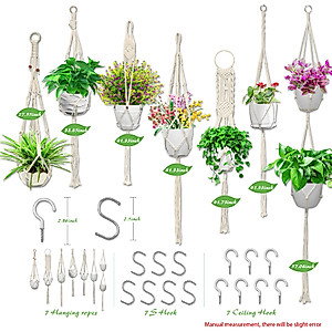 IGaiety Macrame Plant Hanger,7 Pack Plant Hanger Indoor Hanging Macrame Planters with 7Pcs Ceiling and S Hooks-Handmade Macromay Plant Hanger Outdoor Macrame Plant Holder for Boho Home Decor