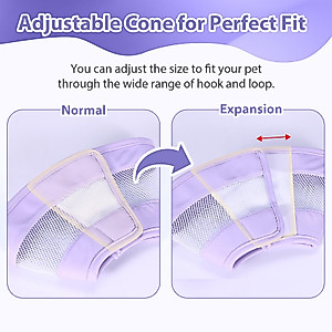 Cat Cone, Soft Cat Cone Collar to Stop Licking and Scratching, Adjustable E-Collar After Surgery for Cats, Mesh Recovery Elizabethan Collar for Cats, Kittens, Rabbits (Purple, S(Neck:5"-8"))