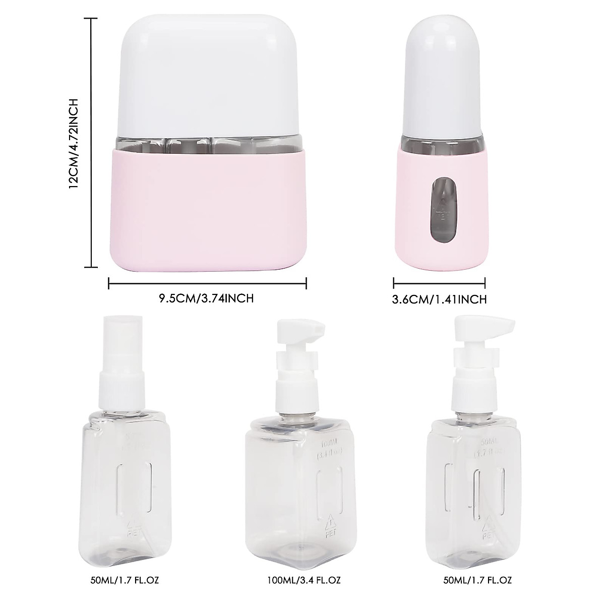 Unaone Travel Bottles Set for Toiletries, 3 in 1 Travel Container Leak Proof Plastic Refillable Travel Bottles Set, Travel Accessories Kits for Shampoo Lotion Liquids, Pink