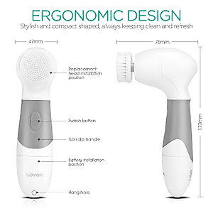VOYOR Facial Cleansing Brush Waterproof Spin Face Brush 5-in-1 Body Cleansing Brush Set for Deep Skin Cleansing, Gentle Exfoliating, Blackhead Removal FB100