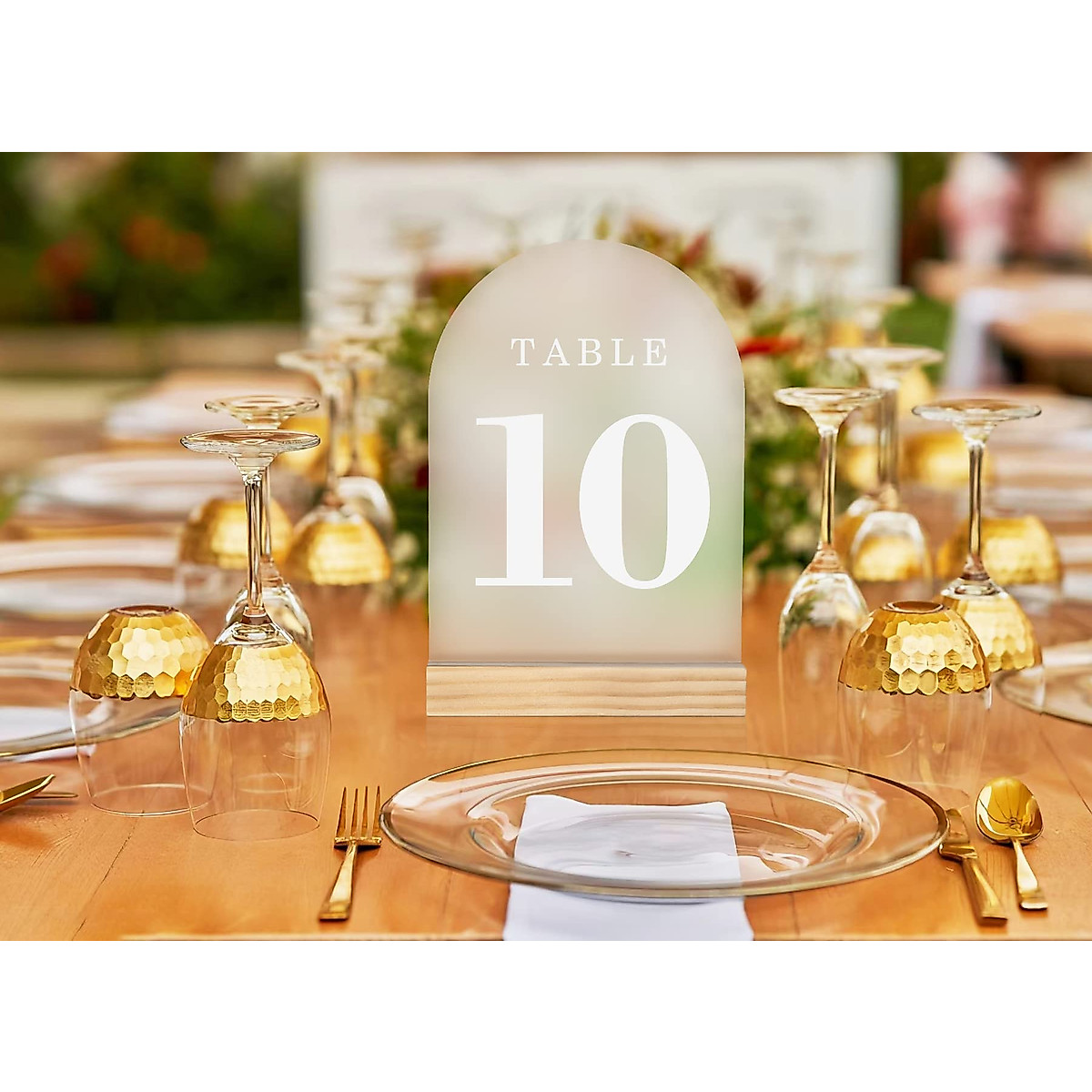 ORGANTEAM Frosted Arch Wedding Table Numbers with Wooden Stands 1-15, 5x7" Acrylic Signs and Holders, Perfect for Centerpiece, Reception, Decoration, Party, Anniversary, Event (Frosted, Number 1-15)