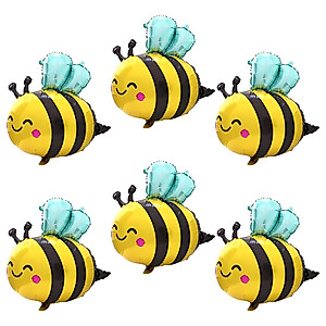 Cute Smile Face Bee Balloons Lovely Woodland Honeybee Balloons Bee Theme Birthday Supplies Party Decorations Baby Shower, 6 Pack Big Cartoon Bumblebee Mylar Foil Balloons Animal Party Balloons