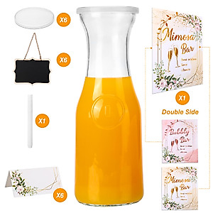 CUCUMI 6pcs 35oz Glass Carafe with Lids, Glass Juice Carafe Set for Mimosa Bar, Bubbly Bar, Brunch, Iced Tea, Parties Banquets