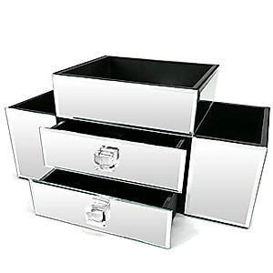 OnDisplay Emma 2 Drawer Tiered Mirrored Glass Makeup/Jewelry Organizer (Silver)