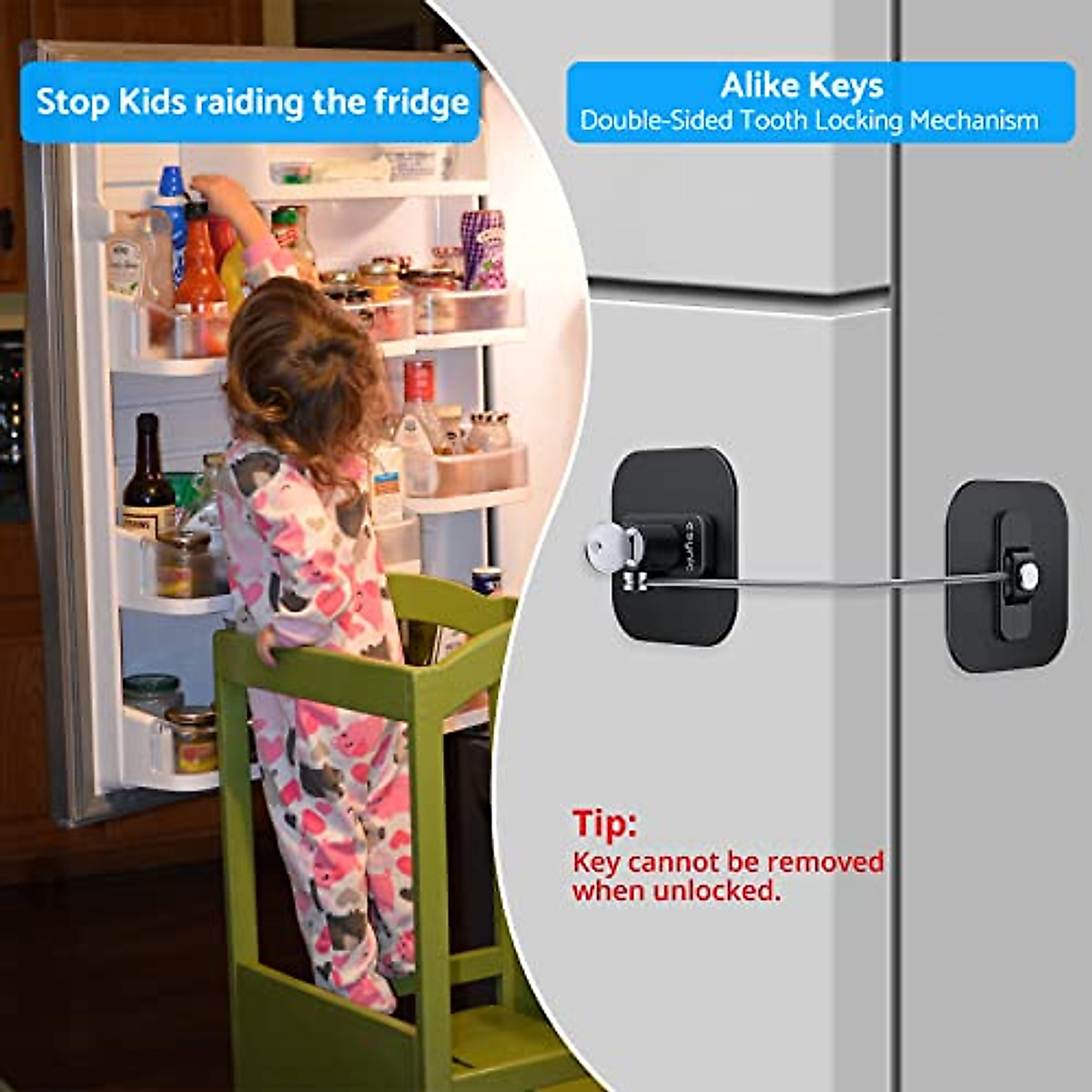 eSynic 2Pcs Fridge Lock Refrigerator lock Fridge Locks for Adults Strong Adhesive Refrigerator Lock for Kids Freezer Lock Fridge Child Locks With Keys Perfect for Fridge Freezers Cabinets etc-Black