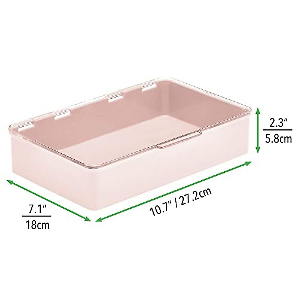 mDesign Plastic Storage Stackable Durable Container Bin Organizer Box with Lid - for Organizing Kitchen, Pantry, Bathroom, Bedroom - Holds Food, Snacks, Makeup - Light Pink/Blush/Clear