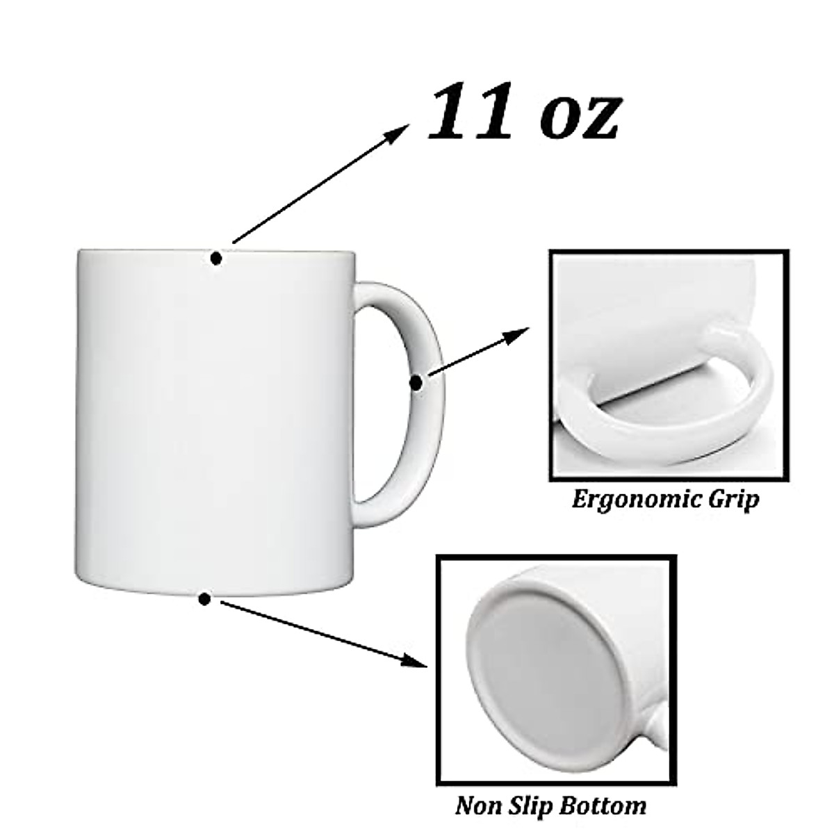 KISEER Set of 6 Sublimation Blank Mugs 11oz Classic Ceramic Coated Mugs Cup for Coffee, Milk, Tea, Hot Cocoa and DIY Printing