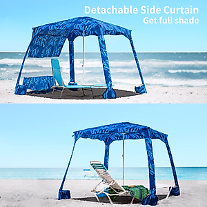 AMMSUN Beach Cabana, 6.2'×6.2' Beach Canopy, Easy Set up and Take Down, Cool Cabana Beach Tent with Sand Pockets, Instant Sun Shelter with Privacy Sunwall, Blue Paint
