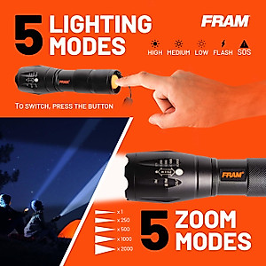 FRAM FAC40006 Handheld Flashlight, Portable and Convenient, Perfect for Camping Essentials, Survival Gear, Waterproof lamp.