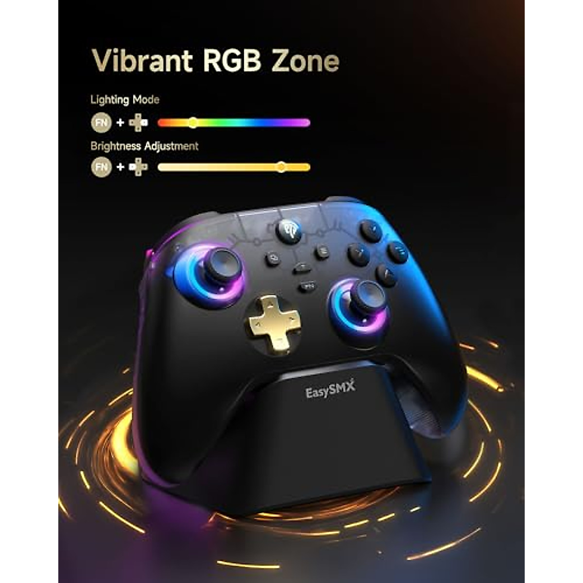 EasySMX D05 PC Controller - Enhanced Wireless Bluetooth Pro Controller with Charging Dock/Hall Sensor/RGB Lighting - No Stick Drift, No Dead Zone - Work for Windows PC, Android, Steam and Switch