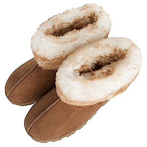 Jessica Simpson Women's and -Girls Microsuede Super Soft Bootie Slippers with Indoor Outdoor Sole, Cinnamon, Large