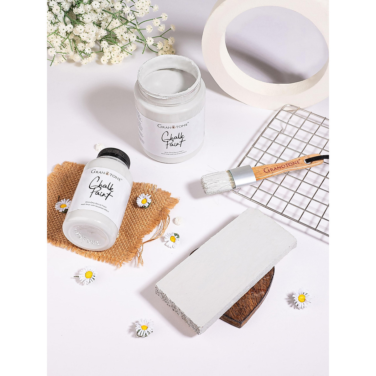 GRANOTONE Chalk Paint for Furniture, Matt-Finish Water-Based Acrylic Paint for Wood, Walls, Metal, Glass, Paper, Fabric Canvas, Maximum Coverage Chalk Paint for Kids & Adults, 250 Ml (FROST GREY)