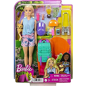 Barbie It Takes Two Doll & Accessories, Malibu Camping Playset with Doll, Pet Puppy & 10+ Accessories Including Sleeping Bag