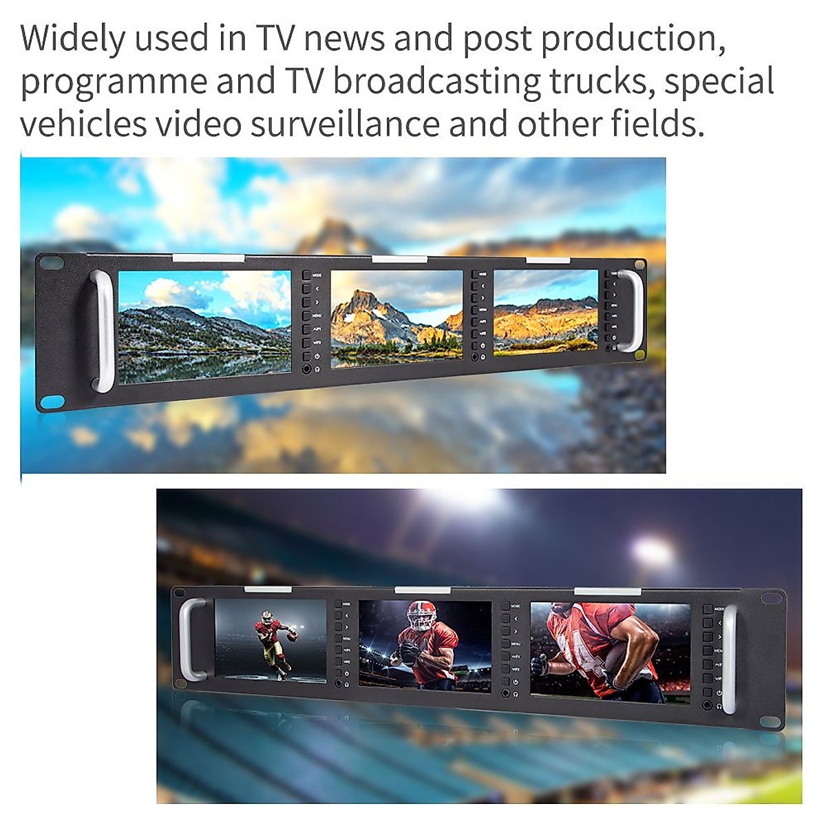 FEELWORLD T51 2RU Triple 5 Inch SDI Rack Mount Broadcast Monitor LCD 800x400 3G SDI HDMI AV Input and Output