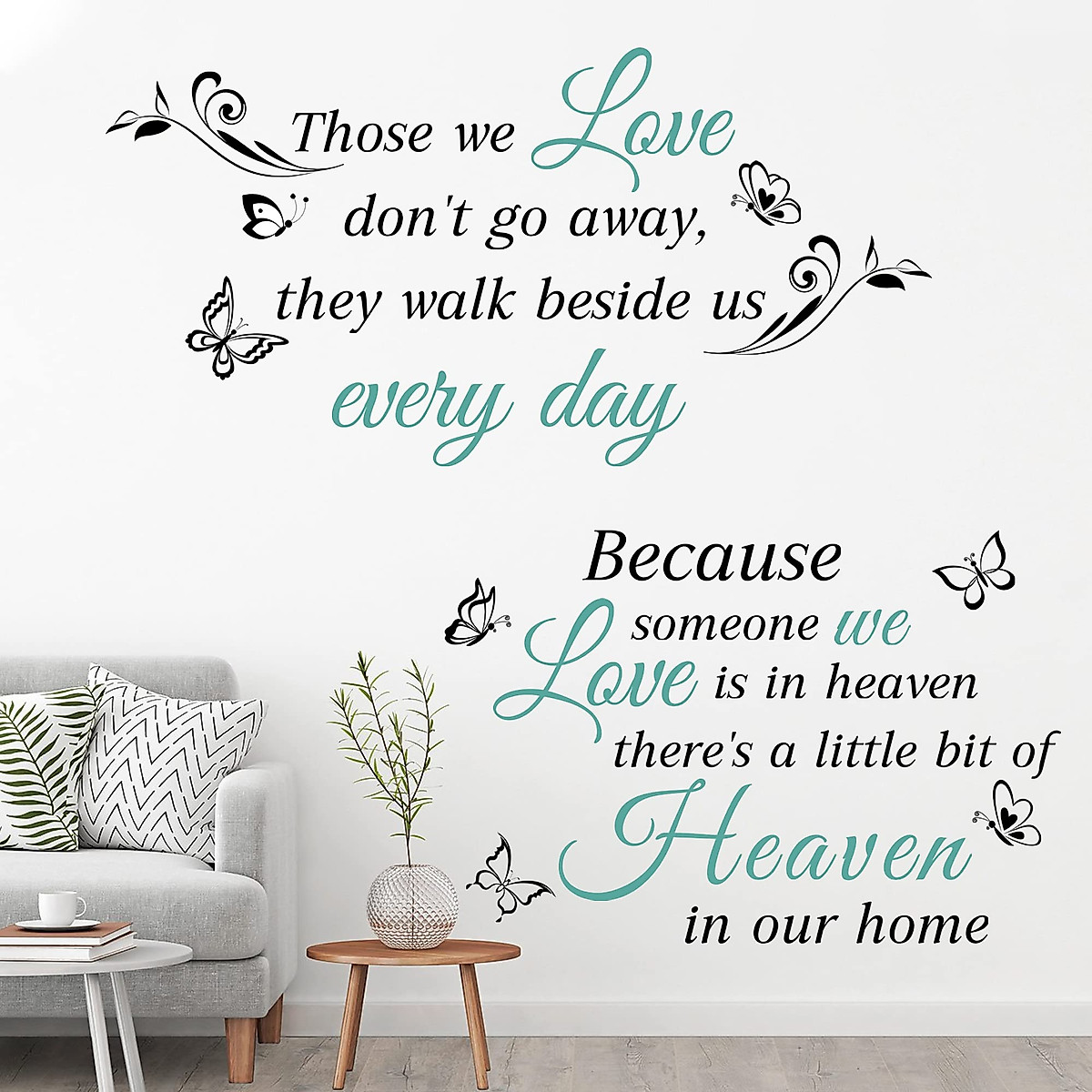 Quotes Saying Wall Decals Because Someone We Love is in Heaven Decal Peel and Stick Lettering Words Wall Stickers Memory Wall Decals Vinyl Inspirational Religious Wall Decal For Home Family Room Decor